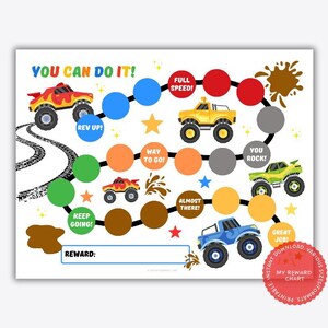 Monster Truck Potty Chart, Printable Reward for Kids, Sticker Chart for ...