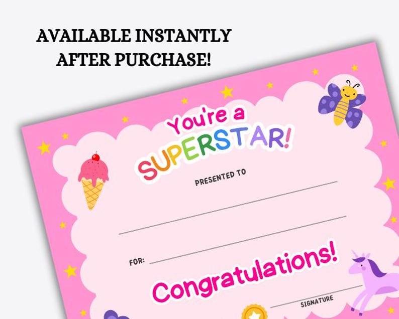 Printable Pink Certificate, Girls Award Certificate, Preschool ...