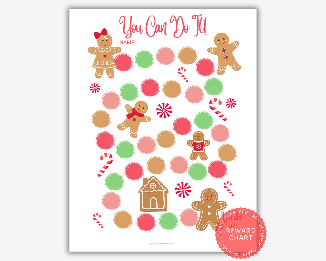 Printable Gingerbread Reward Chart, Christmas Reward Chart, Potty ...