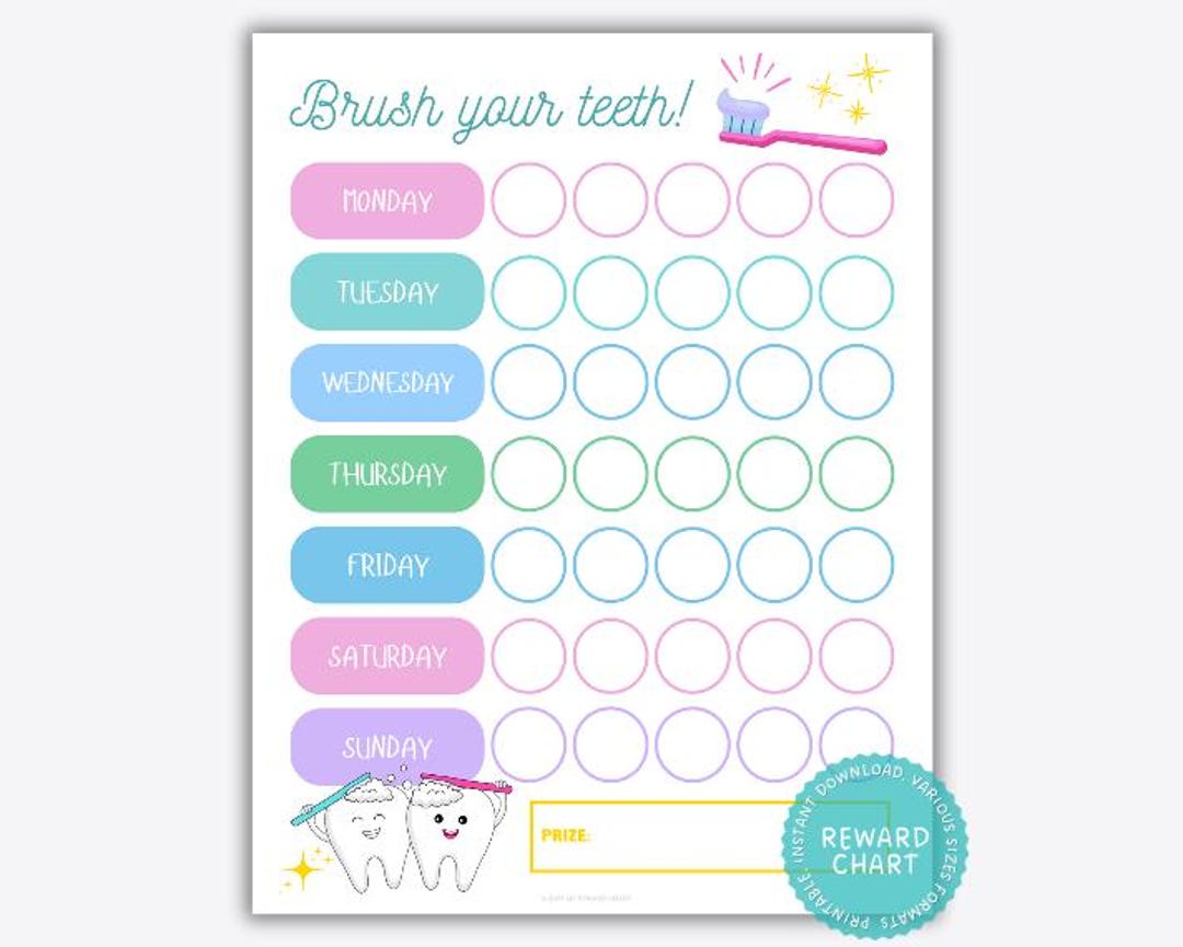 Brush Your Teeth Reward Chart, Printable Toddler Reward Chart, Brush ...