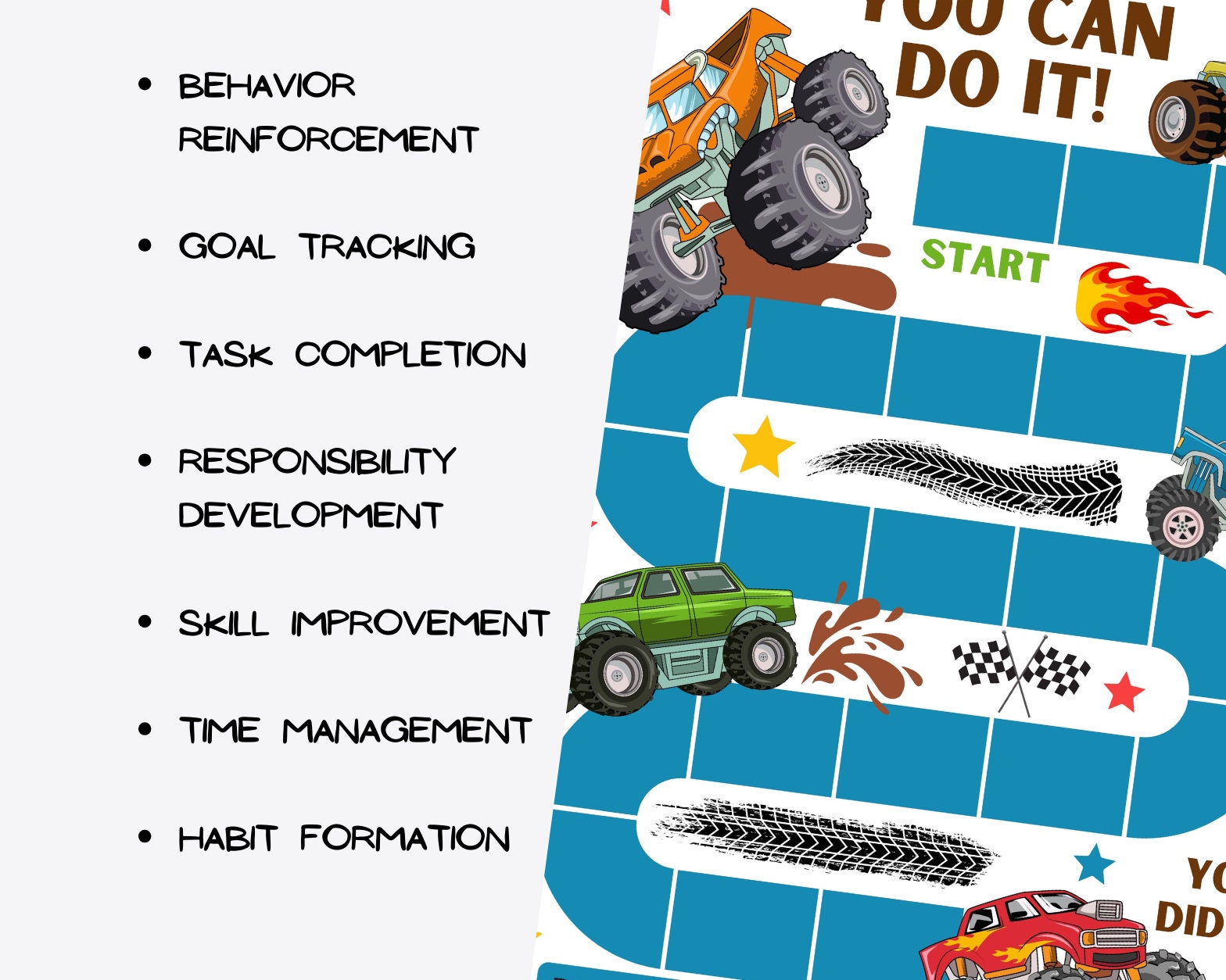 Monster Truck Reward Chart, Printable Reward Chart Kids, Potty Training ...