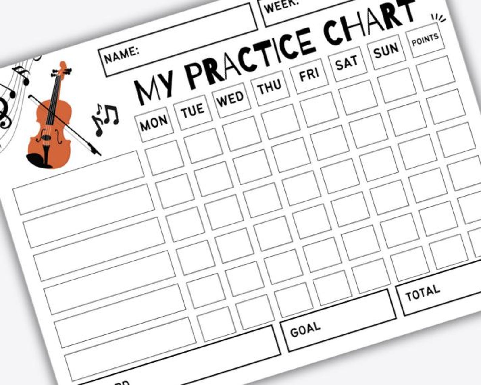 Printable Violin Practice Reward Chart, Violin Practice Chart, Violin ...