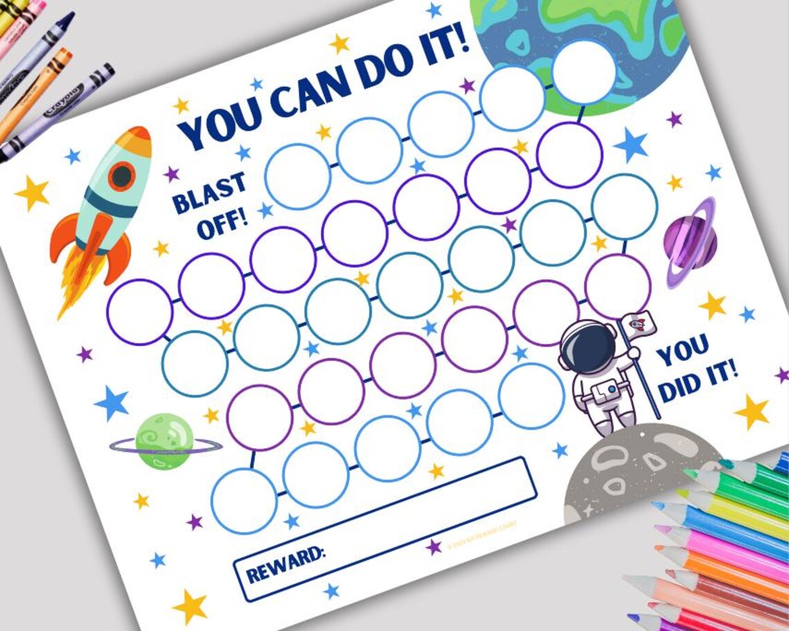 Printable Outer Space Reward Chart for Kids, Potty Training Chart for ...