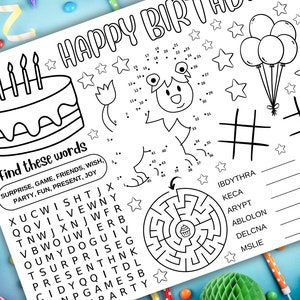 Printable Birthday Activity Placemat, Kids Coloring Mat, Birthday ...