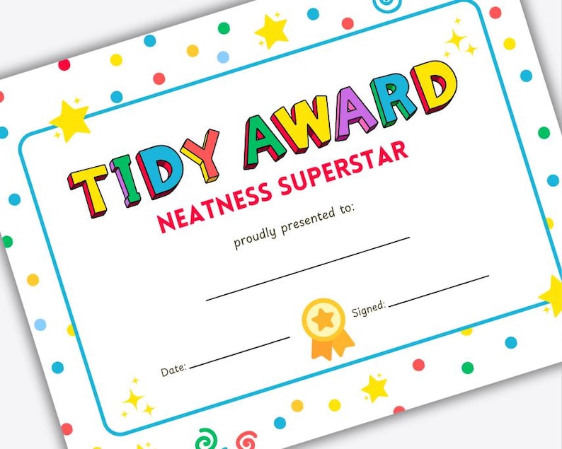 Clean Award, Tidy up Award, Clean Room Certificate, Tidy Desk Award ...
