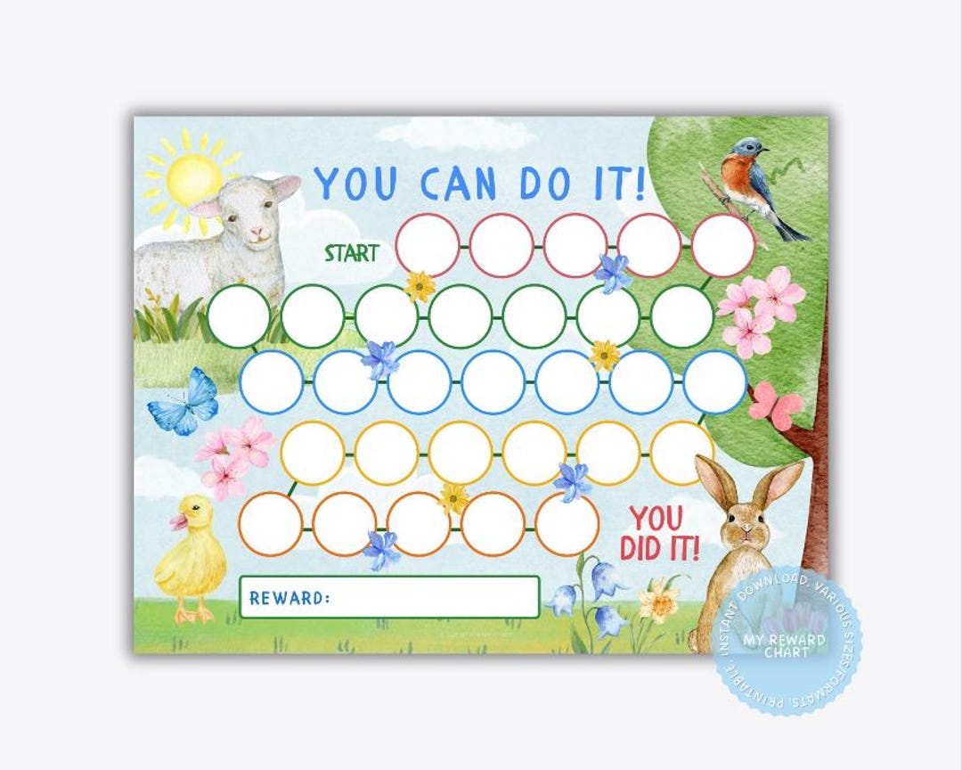 Printable Spring Reward Chart, Bunny Sticker Chart for Girls, Easter ...