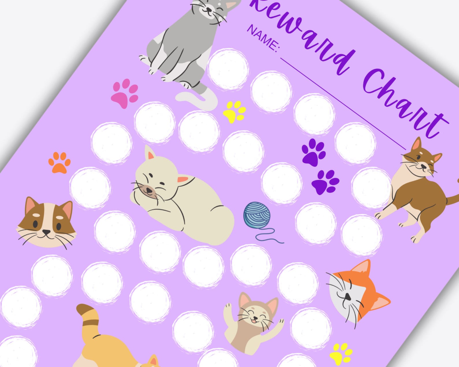 Cat Reward Chart, Printable Reward Chart, Printable Potty Chart for ...
