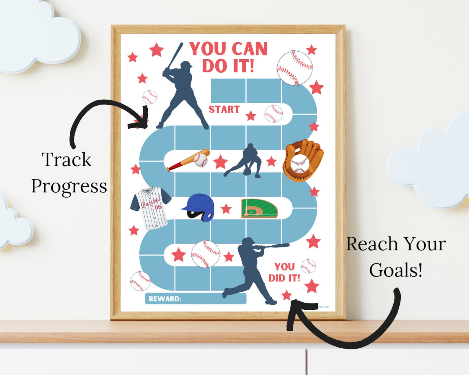 Printable Sports Reward Chart for Kids, Baseball Reward Chart, Boys ...