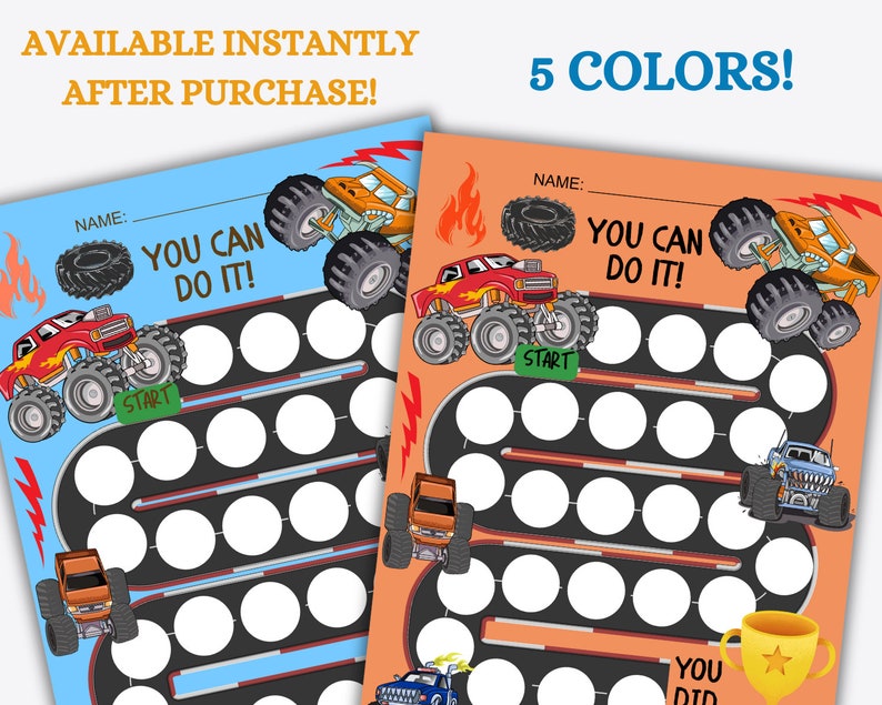Printable Monster Truck Reward, Potty Training Chart for Boys - Sticker ...