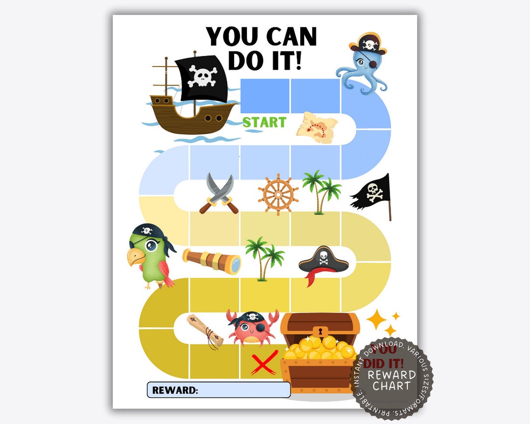 Pirate Reward Chart Printable, Kids Treasure Chest Potty Training Chart ...