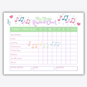 Printable Music Practice Reward Chart for Kids - Piano, Violin, Guitar ...