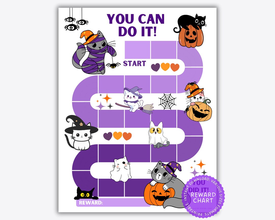 Halloween Cat Reward Chart, Printable Kids Reward Chart, Cat Sticker ...