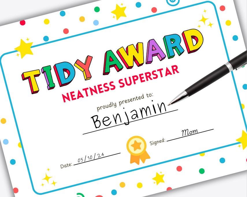 Clean Award, Tidy up Award, Clean Room Certificate, Tidy Desk Award ...