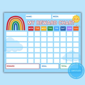 Rainbow Chore Chart Printable, Kids Reward Chart, Music Practice Chart ...