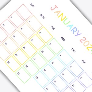 Printable Rainbow Calendar 2024, Cute Printable Calendar, Rainbow ...