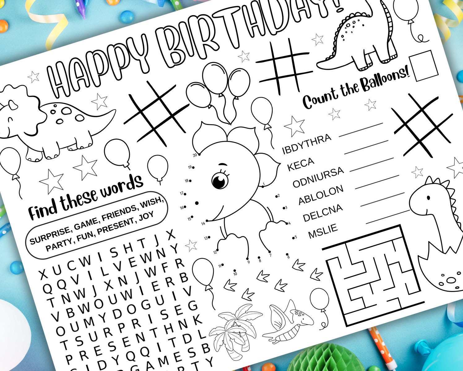 Birthday Activity Placemat, Birthday Coloring Placemat, Printable ...