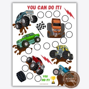 Printable Monster Truck Reward Chart, Big Cars Kids Behavior Chart ...