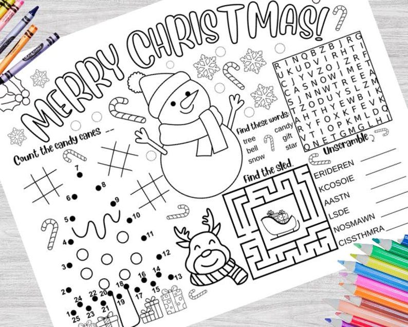 Kids Christmas Activity Placemat: Holiday Coloring Sheet (PDF) - Etsy