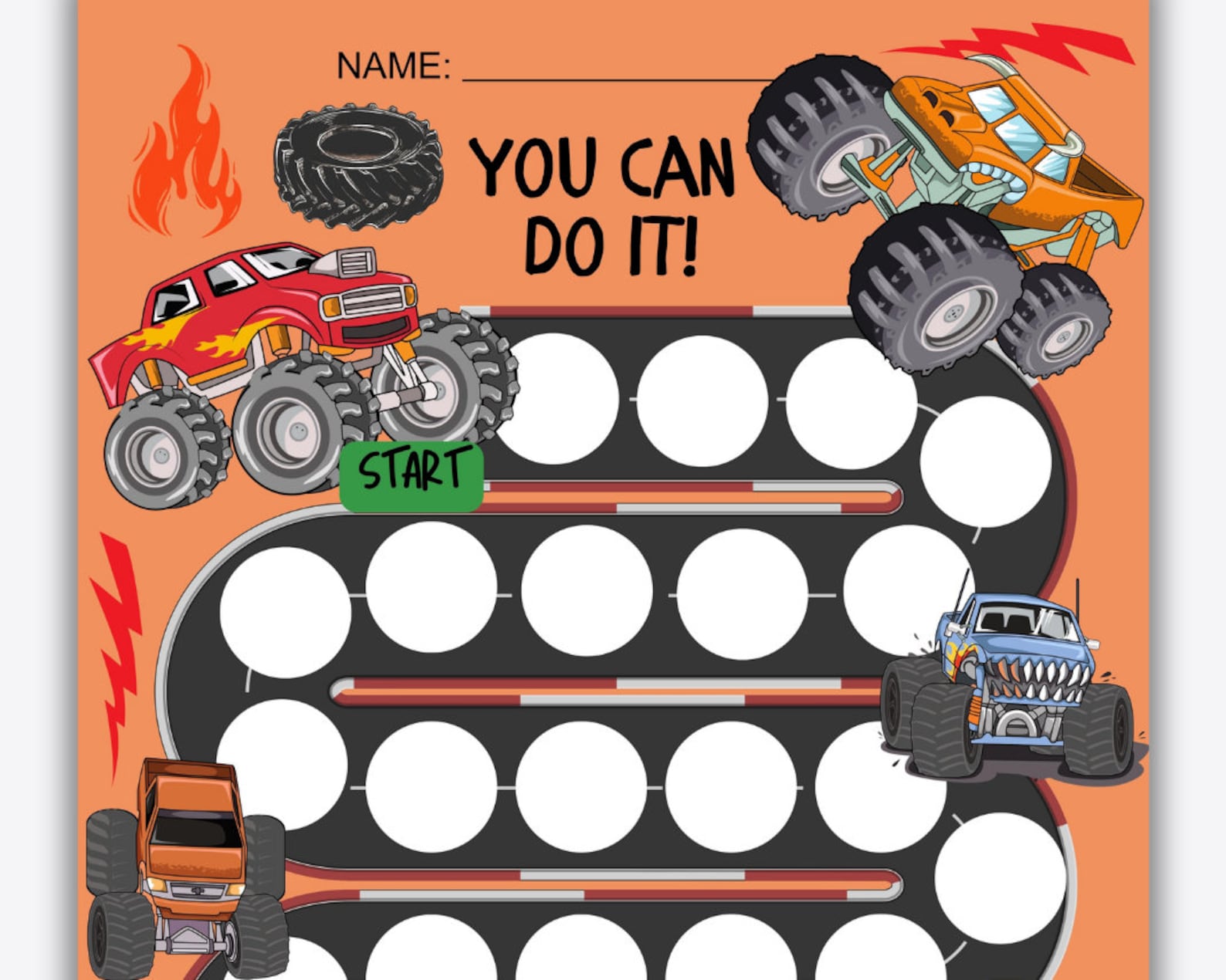 Printable Monster Truck Reward Chart, Big Cars Kids Behavior Chart ...