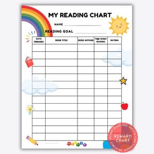 Kids Printable Reading Chart, Book Log, Chart, Rainbow Reading Chart ...
