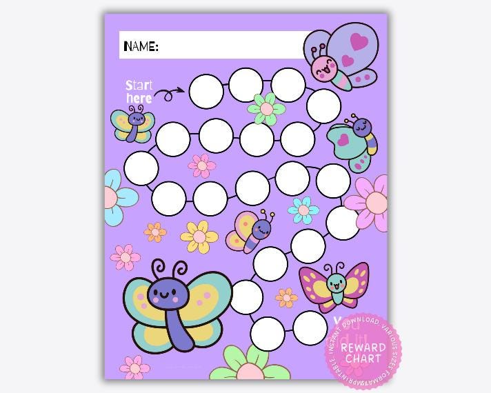 Butterfly Reward Sticker Chart, Toddler Reward Chart, Printable Potty ...