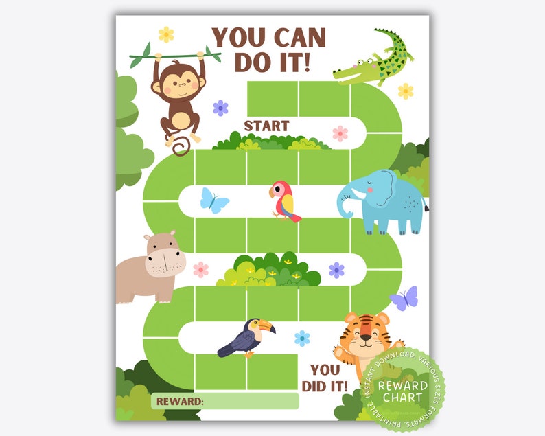 Printable Reward Chart, Jungle Reward Chart, Zoo Sticker Chart, Monkey ...