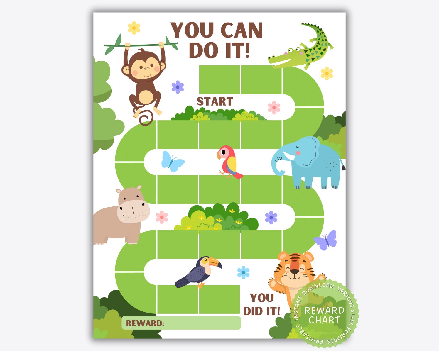 Printable Reward Chart, Jungle Reward Chart, Zoo Sticker Chart, Monkey ...