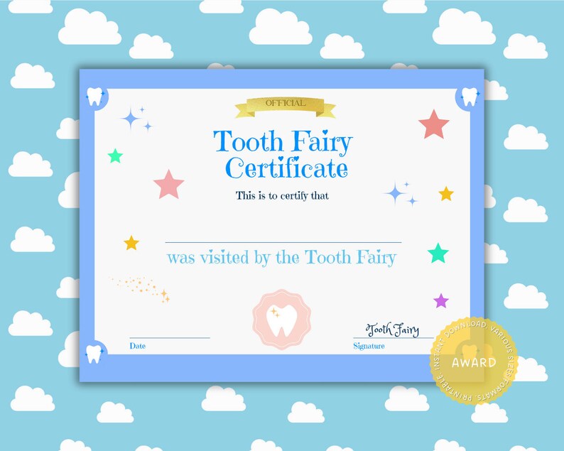 First Tooth Certificate Tooth Fairy Certificate Lost Tooth - Etsy