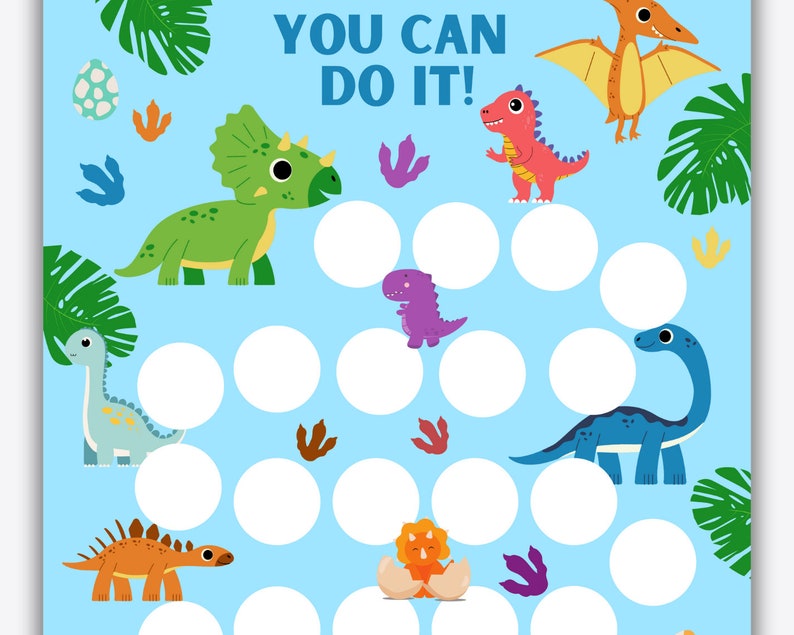 Dinosaur Reward Chart, Printable Potty Training Chart, Kids Behavior ...