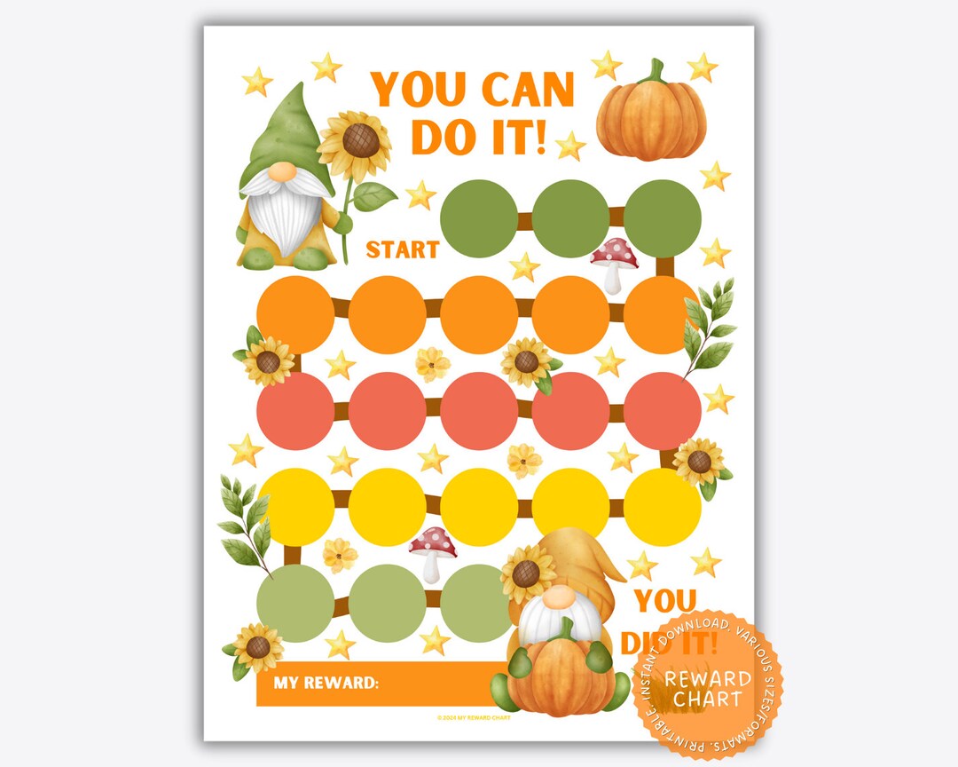 Reward Chart Printable, Kids Behavior Chart, Gnome Reward Chart, Fall ...