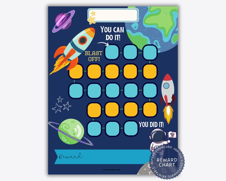 Space Reward Chart, Kids Reward Chart, Printable Sticker Chart, Space ...