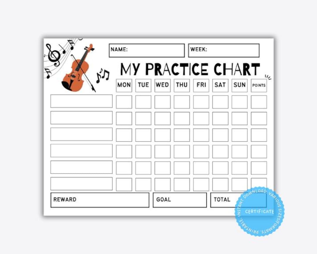 Printable Violin Practice Reward Chart, Violin Practice Chart, Violin ...