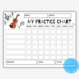 Printable Violin Practice Reward Chart, Violin Practice Chart, Violin ...