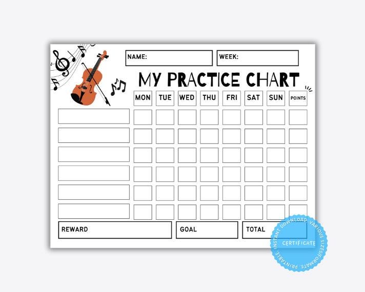 Printable Violin Practice Reward Chart, Violin Practice Chart, Violin ...