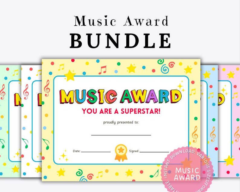 Kids Music Award Certificate Printable: Classroom Achievement (PDF) - Etsy