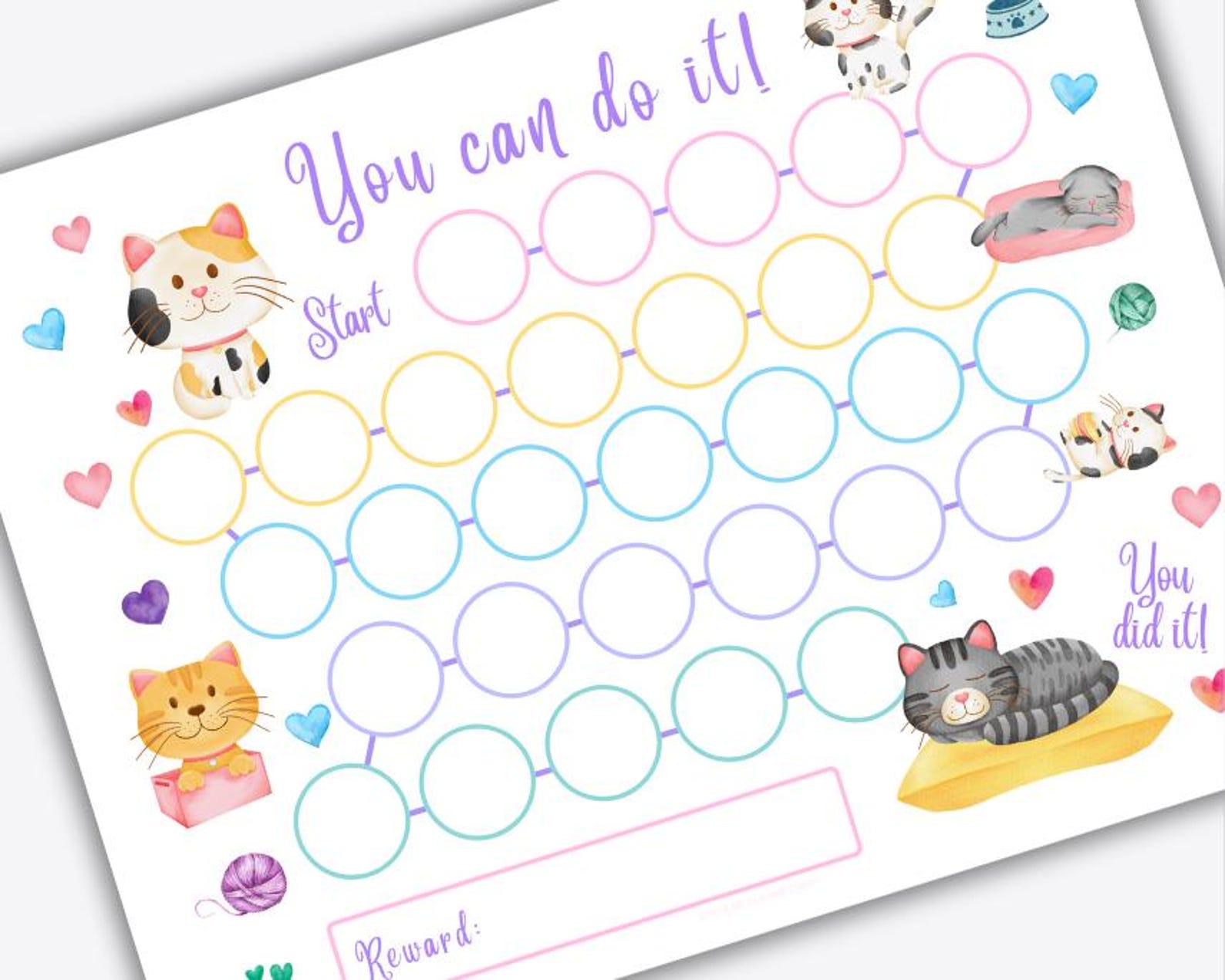 Printable Cat Reward Chart: Kids Behavior Incentive (PDF, PNG, JPG) - Etsy