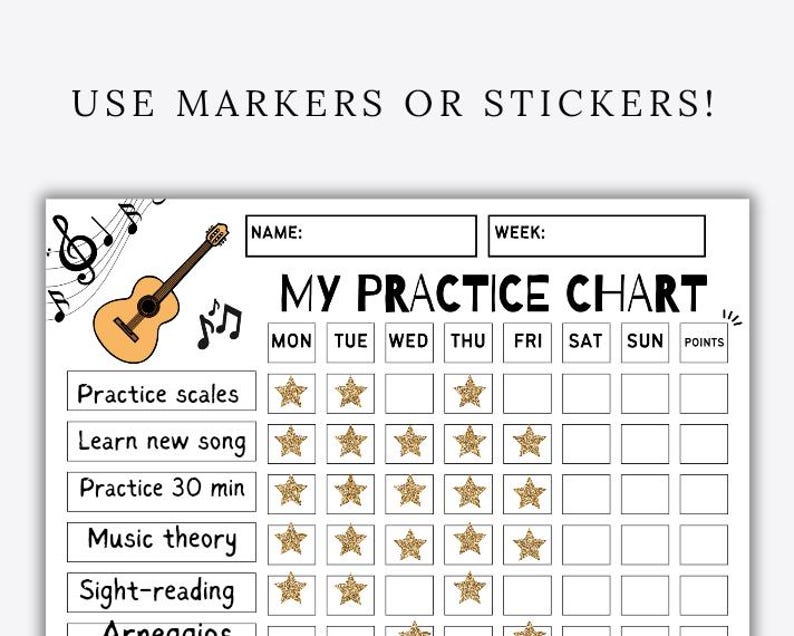 Printable Guitar Practice Reward Chart, Guitar Practice Chart, Reward ...