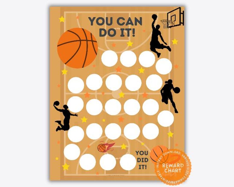 Basketball Reward Chart, Sport Reward Chart, Basketball Sticker Chart ...