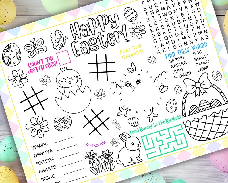 Easter Activity Placemat, Spring Coloring Placemat, Printable Easter ...
