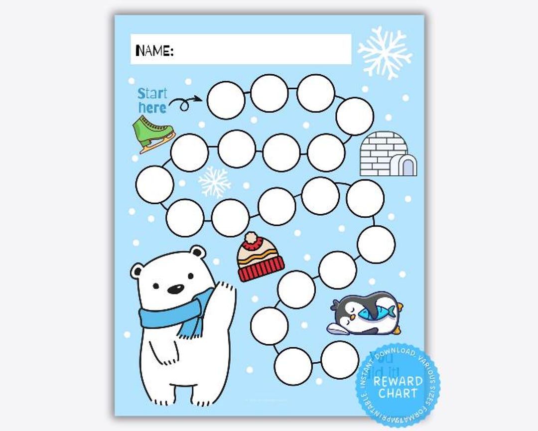 Winter Reward Chart, Polar Bear Sticker Chart, Printable Reward Chart ...