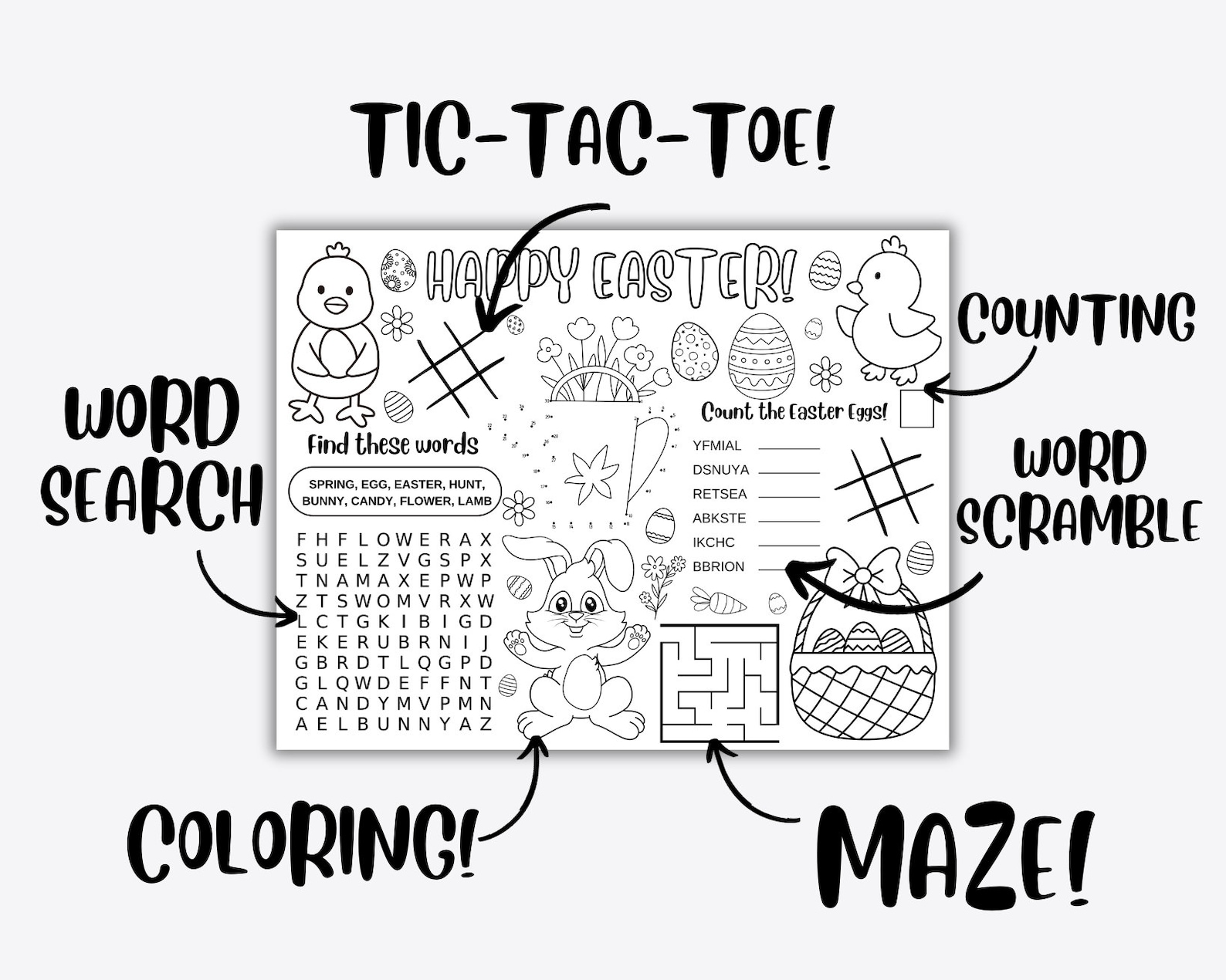 Easter Activity Placemat: Spring Coloring Page for Kids (PDF) - Etsy