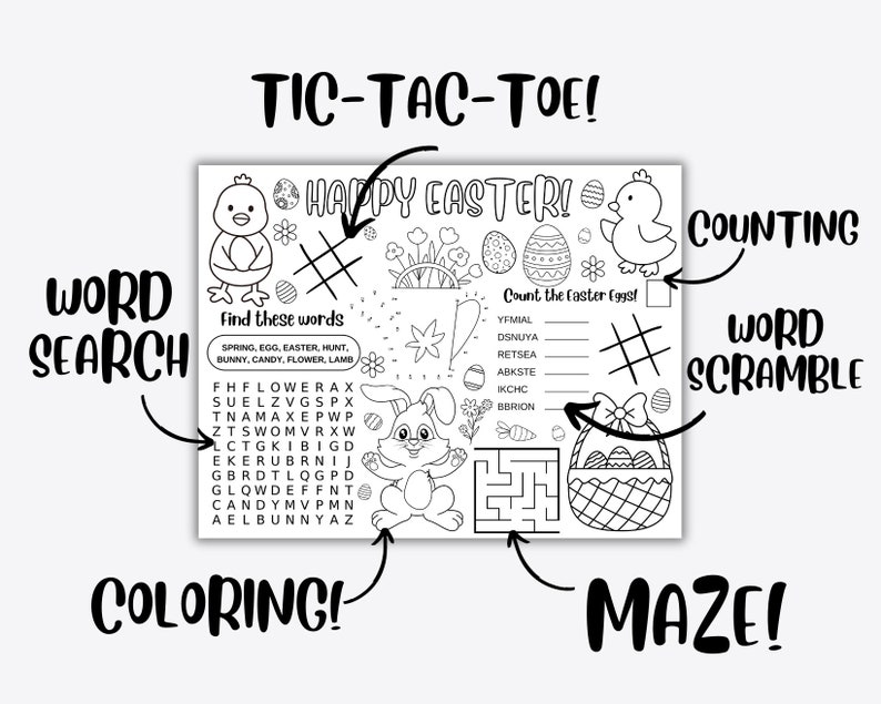 Easter Activity Placemat: Spring Coloring Page for Kids (PDF) - Etsy