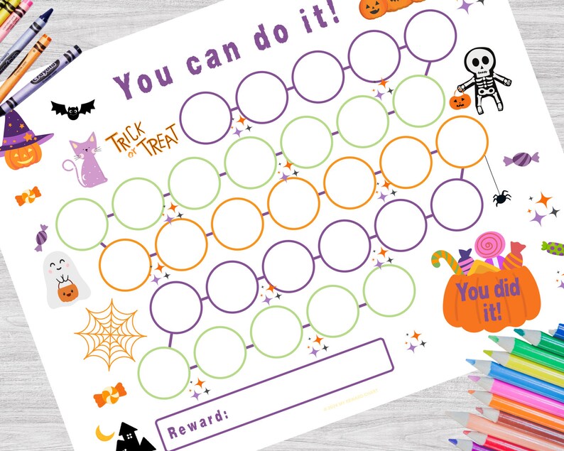 Halloween Reward Chart, Printable Kids Reward Chart, Spooky Sticker ...