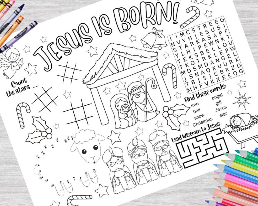 Christmas Nativity Activity Placemat: Kids Coloring Page (PDF) - Etsy