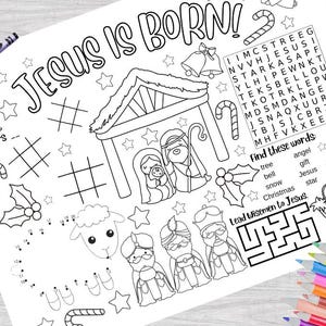 Christmas Nativity Activity Placemat: Kids Coloring Page (PDF) - Etsy