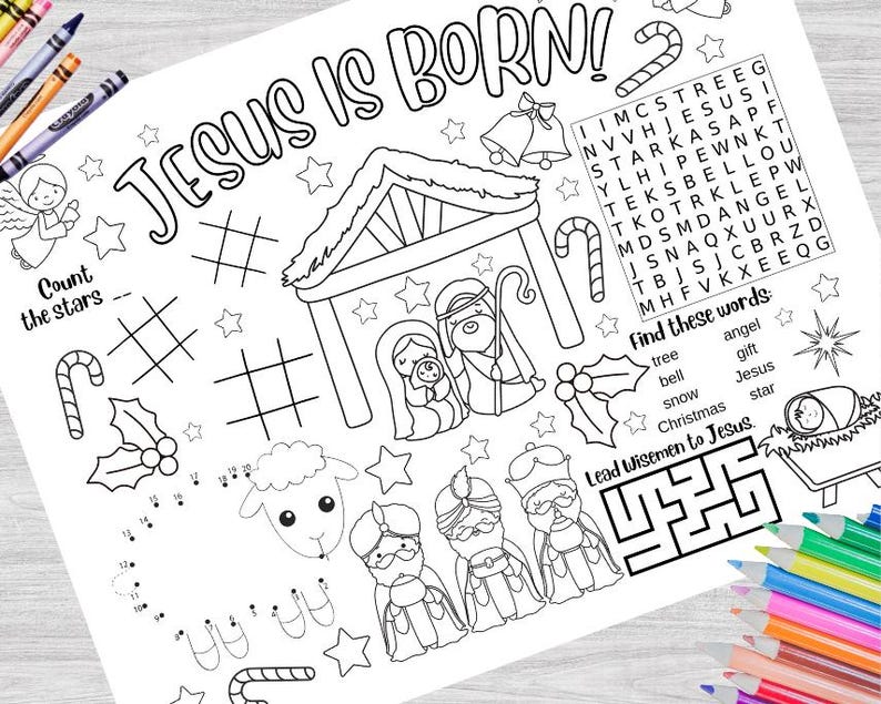Christmas Nativity Activity Placemat: Kids Coloring Page (PDF) - Etsy