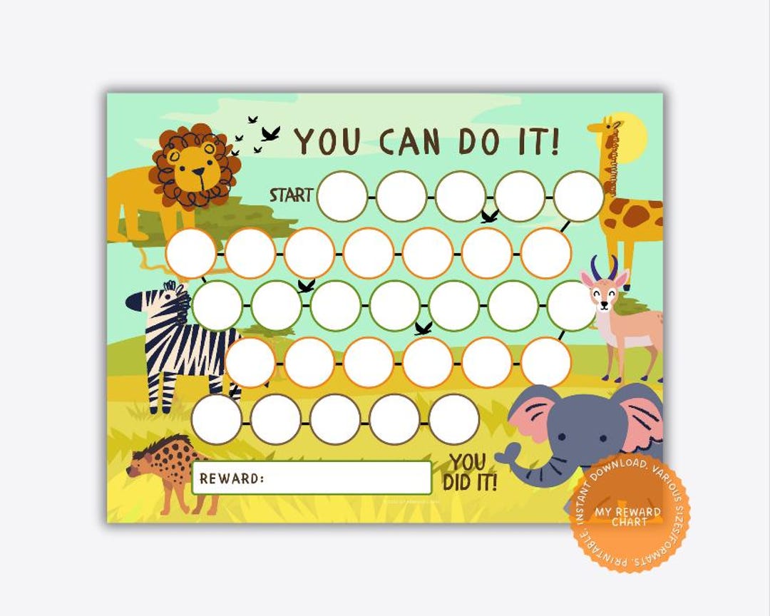 Printable Safari Animal Reward Chart, Zoo Sticker Chart, Potty Training ...