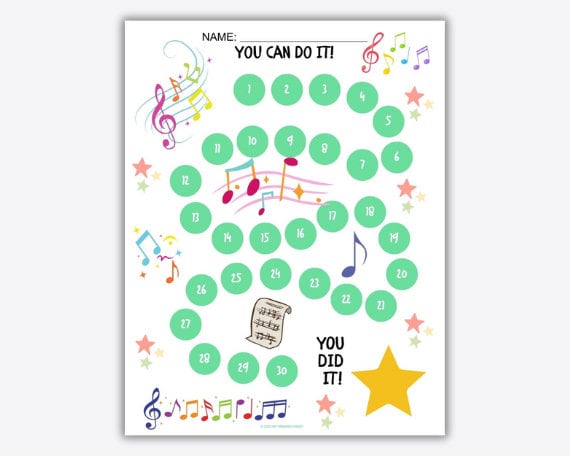 Printable Music Reward Chart, Music Practice, Violin Practice Chart ...