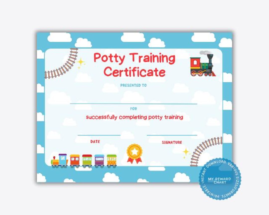 Train Potty Training Certificate, Printable Potty Award, Kids Milestone ...