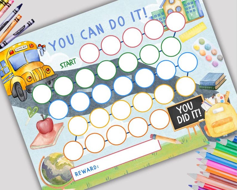 Printable School Reward Chart for Kids, Toddler Preschool, Classroom ...